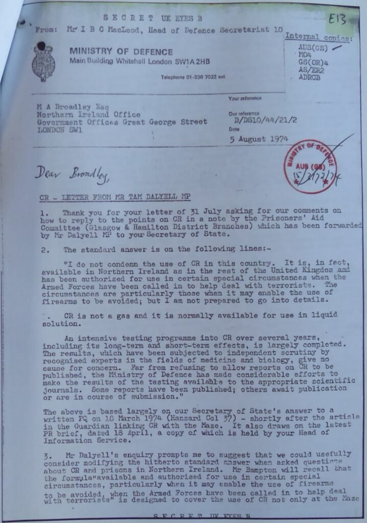 CR Gas and the Burning of Long Kesh: Research Secret Files